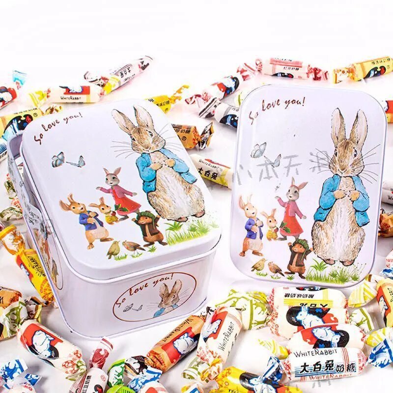 Китайская ириска. Большой белый кролик. Несколько вкусов (2 банки) в металлической банке. Жевательные конфеты.