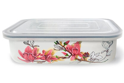 Лоток эмалированный 1,5л с крышкой для хранения и запекания, КМЗ