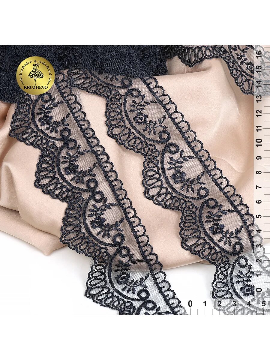 Кружево на сетке шир.50мм цв.03 т. синий уп.12м