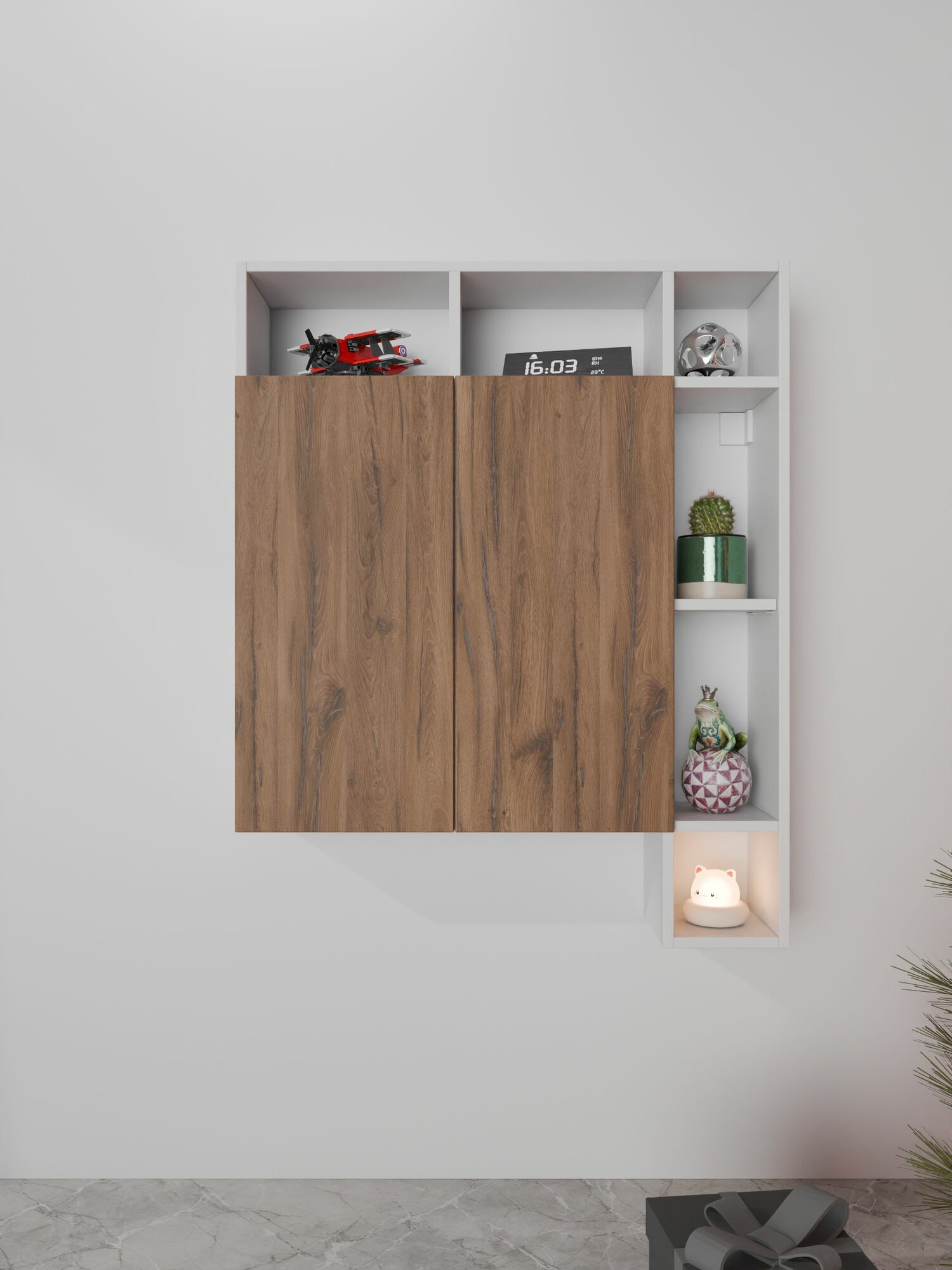 Изумлит Полка навесная закрытая модуль Эра 98.3х79.3х21.6 см, белый-дуб крафт табачный