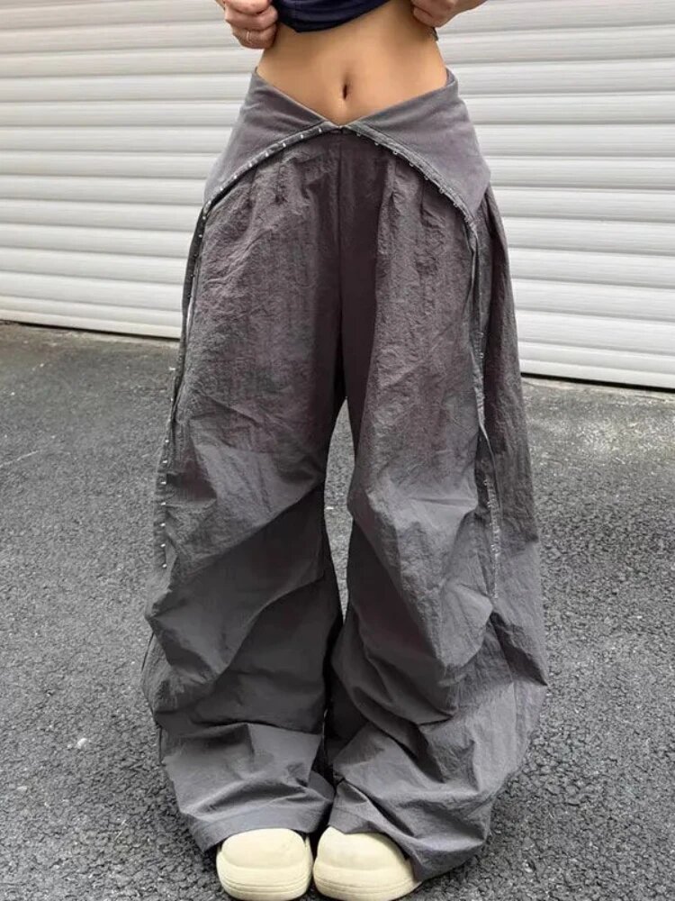 HOUZHOU Винтажные карго брюки женские полиэстер хлопок Серый, XL, shenhui