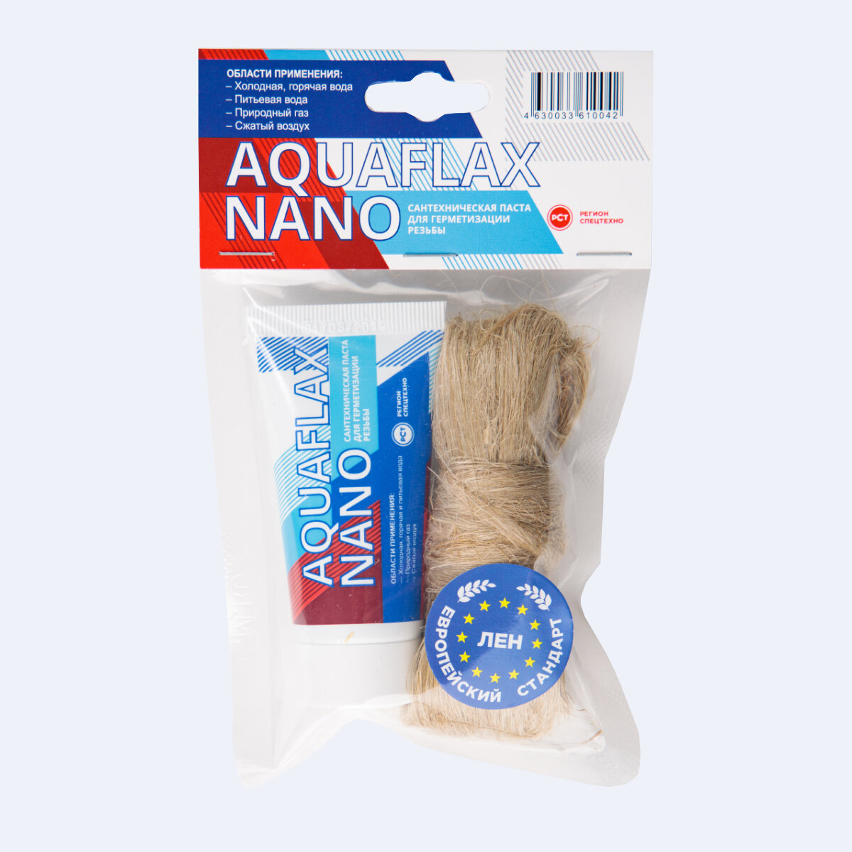 Набор для уплотнения резьбы лен (евро) 15гр+паста 30гр AQUAFLAX NANO 04053