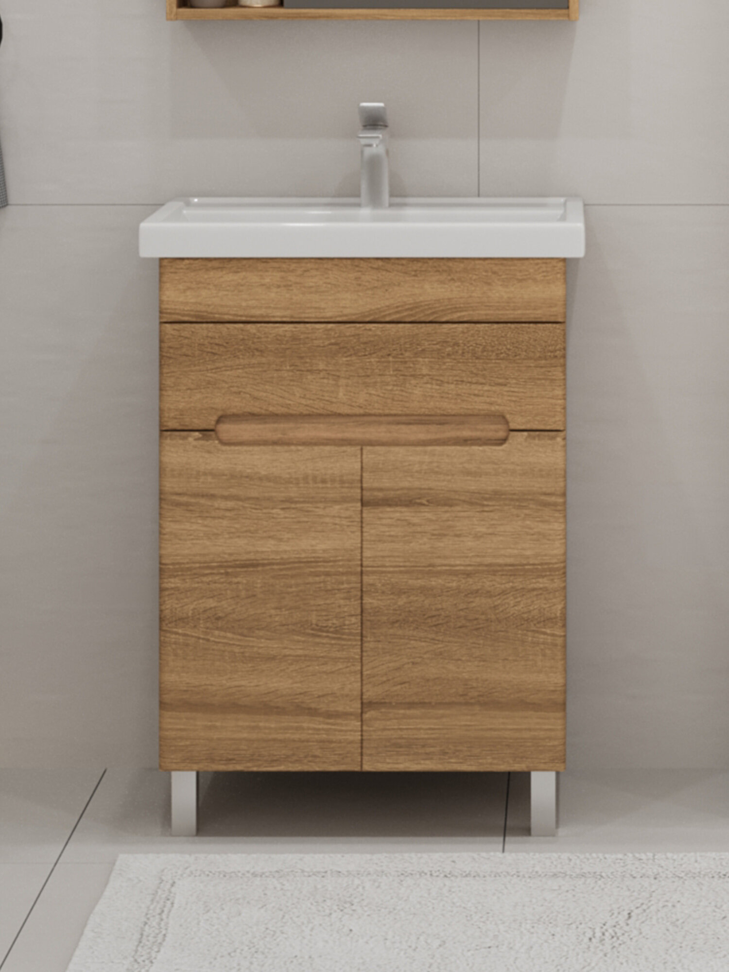 Тумба напольная SanStar Модена 50 с раковиной Фостер 50 (комплект) для ванной комнаты, Gold Craft