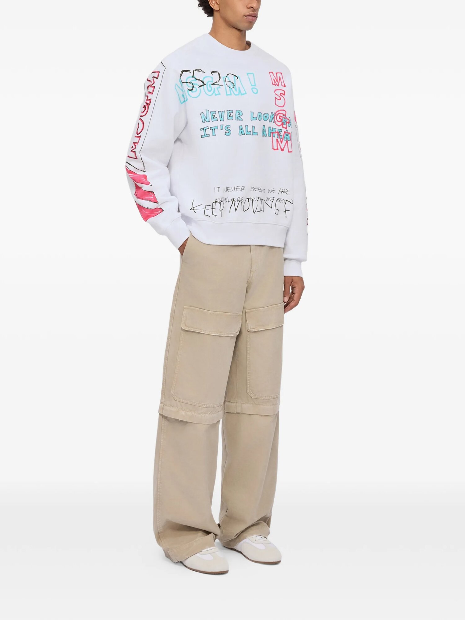 Толстовка MSGM, размер 54, , бежевый/белый — фото 1