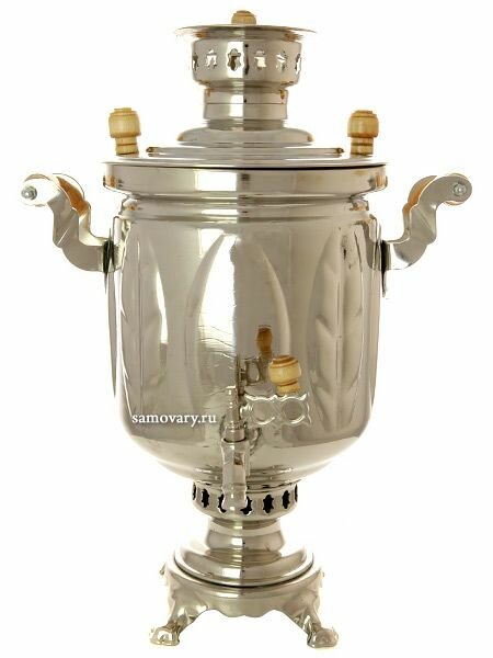 Угольный самовар 5 литров никелированный "цилиндр" "Листья"