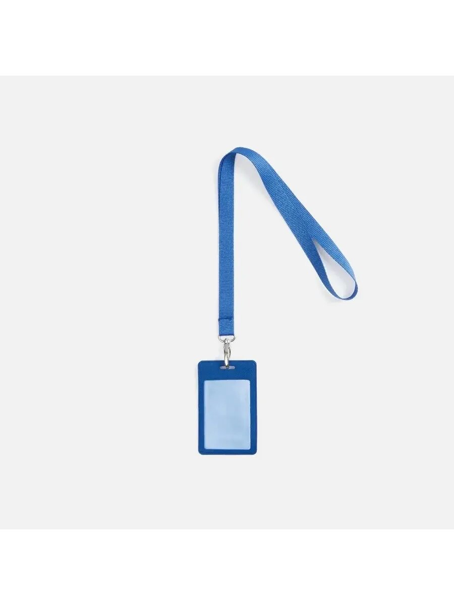 Стильная синяя лента для бейджа с карабином