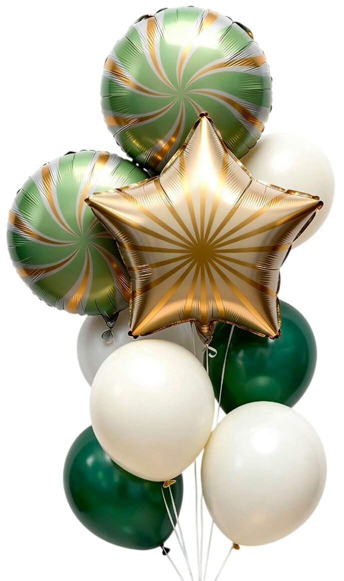 Воздушные латексные шары-букет "Зелёные грани", надувной фигурный фольгированный шар-фигура, набор шариков из фольги и латекса для праздника, 12 шт.