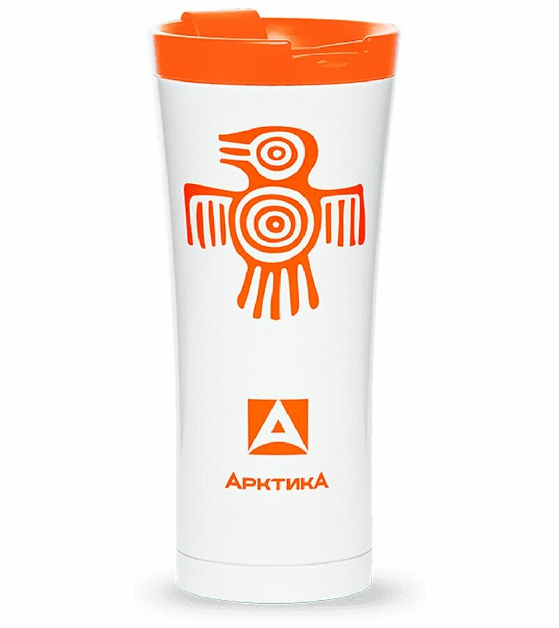 Термокружка для автомобиля Арктика 500 мл, белый/оранжевый, птица квезаль