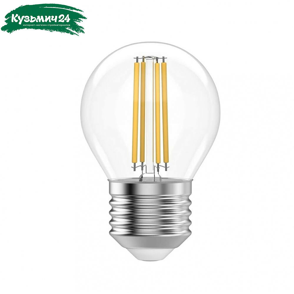 Лампа светодиодная филаментная Gauss Filament Elementary 52218, Шар, Е27, 8Вт, 2700К, теплый белый свет