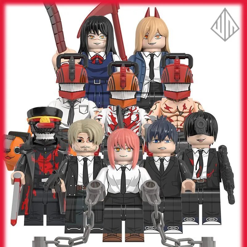 'Набор минифигурок "Человек-бензопила"(Chainsaw Man) /Denji, Nakima, Samurai Sword. совместимы с легo конструкторами 10шт. (Высота фигурки: 4,5 см, пакет)/WM6159
