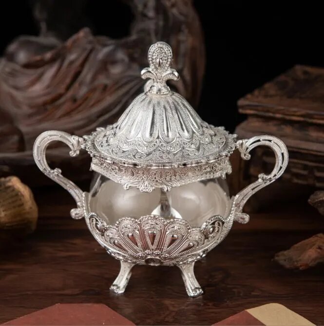 Сахарница из нержавеющей стали и стекла с ложкой, 150 мл, 1 шт.