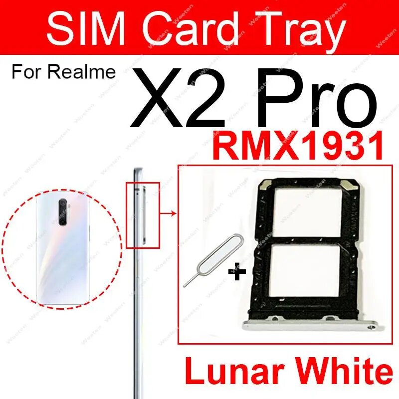 Адаптер лотка для SIM-карты для Realme X2 X2 Pro, двойной лоток для SIM-карты, X2 Pro White