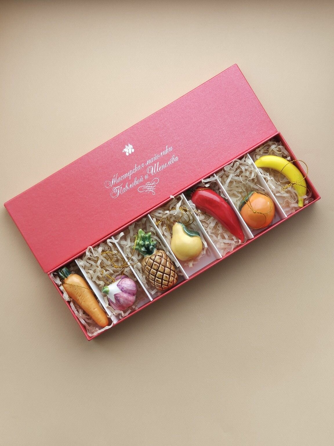 Набор ёлочных игрушек "Яркие плоды". Ярославская майолика. Керамика ручной работы. Сделано в России.