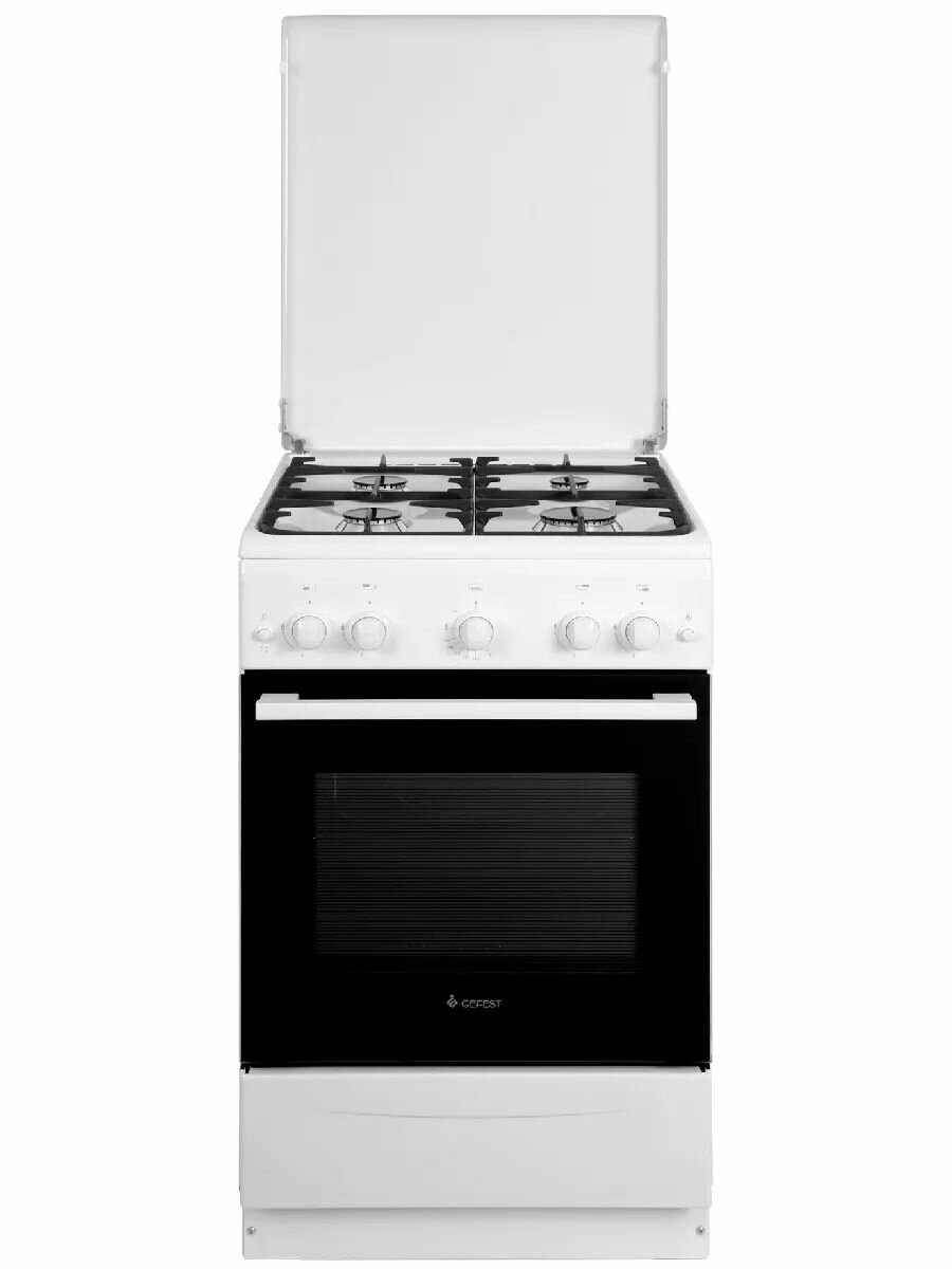 Газовая плита Gefest ПГ 5100-01, 50 см, газ-контроль, электророзжиг, smart ceramic, чугунные решетки, белый