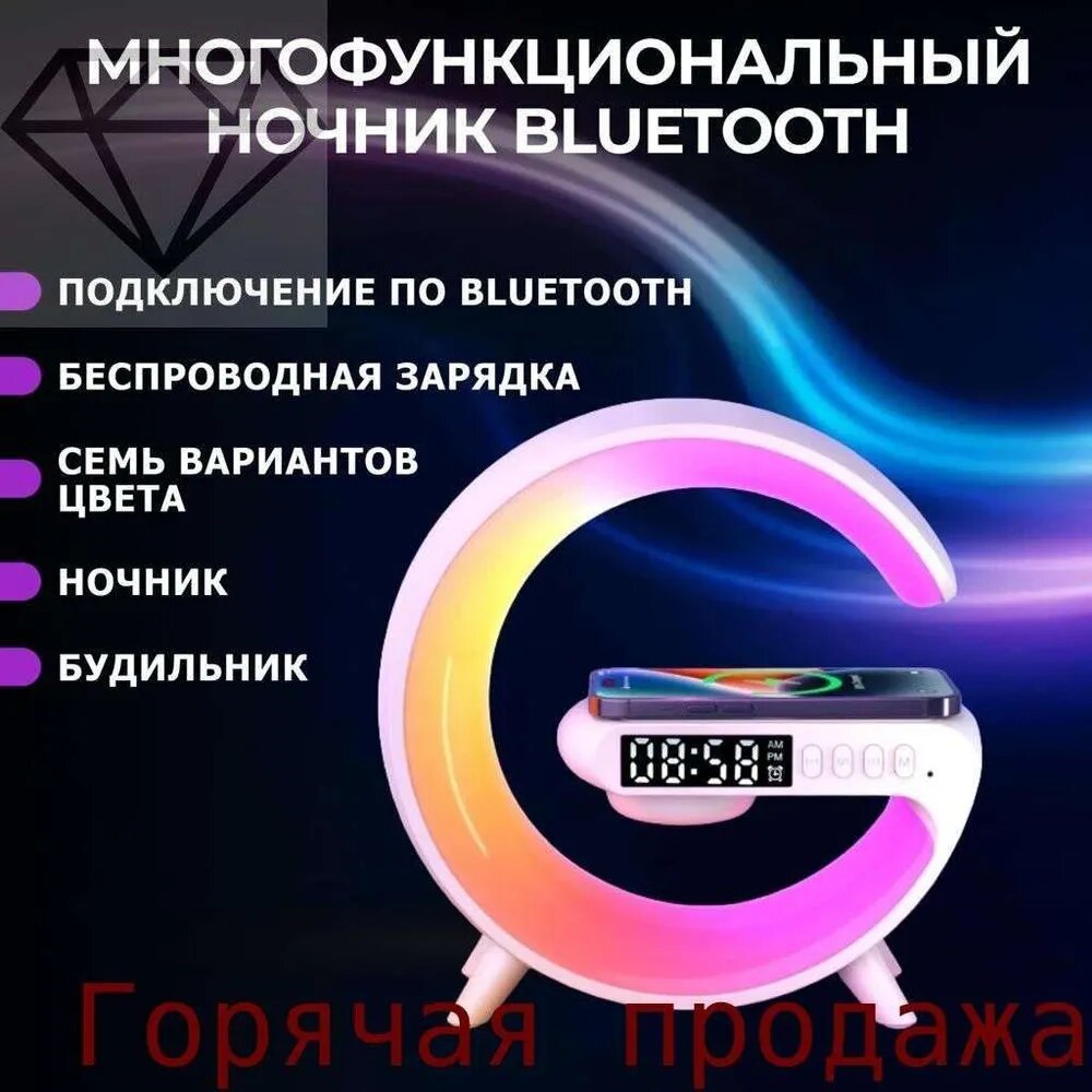 Умная колонка Смарт 3-в-1: беспроводная зарядка, ночник RGB LED, будильник, 3 Вт — фото 1