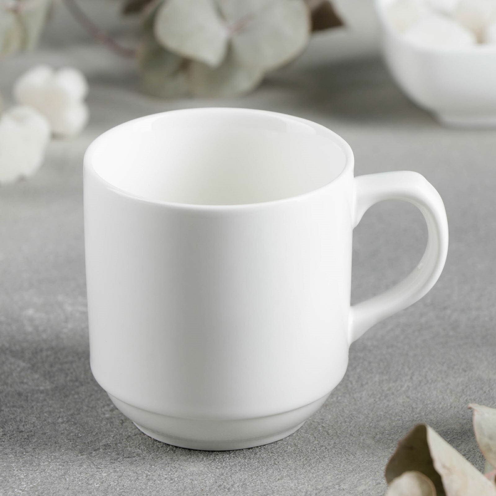 Кружка штабелируемая Wilmax, 250 мл, фарфор, белая, цвет: белый