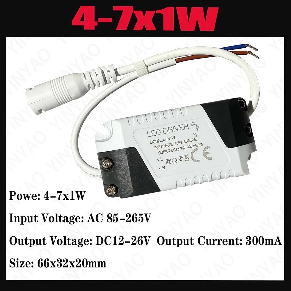 Драйвер LED YIN YAO 4-7x1W, 12-26V, 300mA