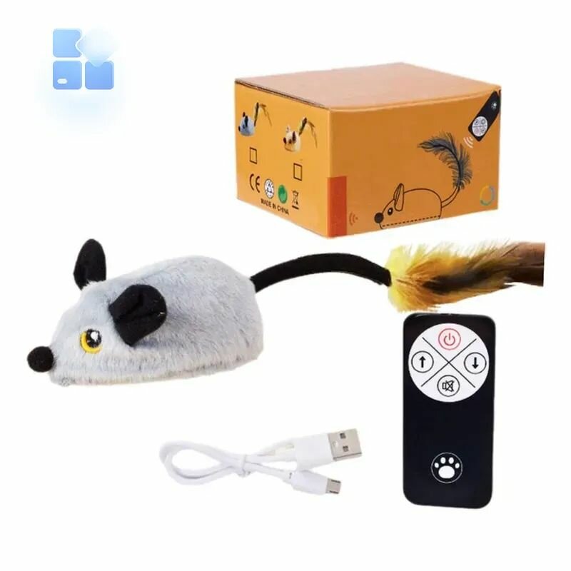 Радиоуправляемая беспроводная робот-мышка для кошек. Интерактивная электрическая мышь на аккумуляторе с USB зарядкой и пультом управления. Автоматическая заводная игрушка-дразнилка
