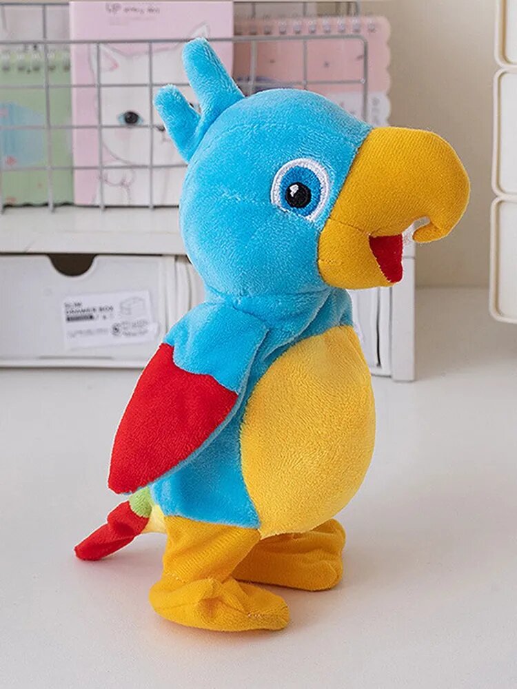 Попугай Повторюшка интерактивная игрушка для детей, говорящий, поющий, ходячий попугай из плюша, синий