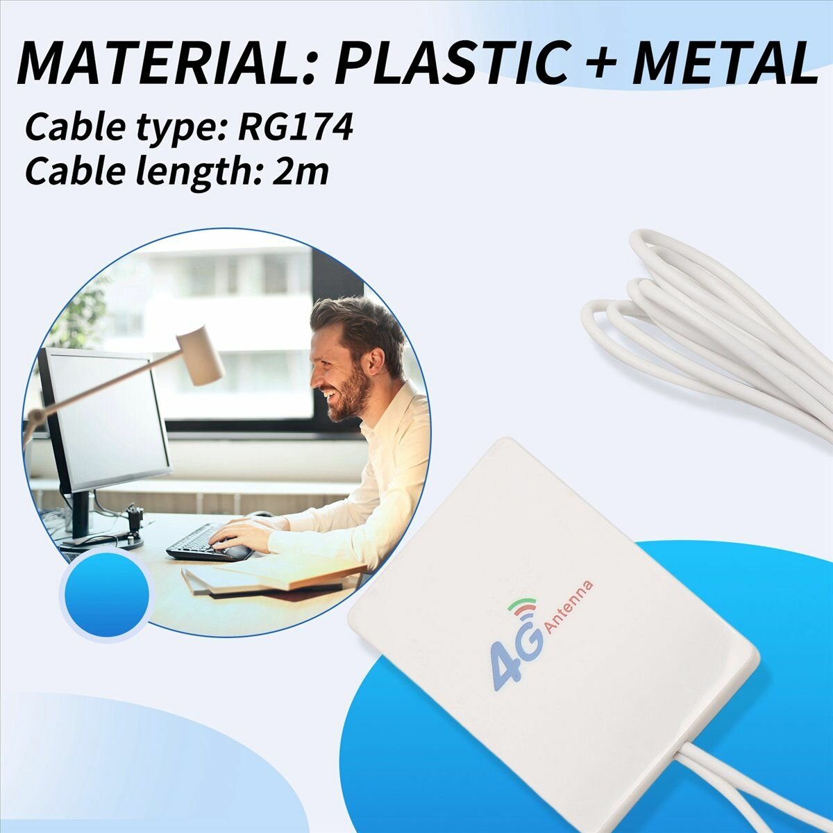 Панельная антенна 4G LTE 3G 4G с разъемом SMA TS9 CRC9, кабель 2 м, плоская антенна TS9 4G LTE с коэффициентом усиления 28 дБи (белая)