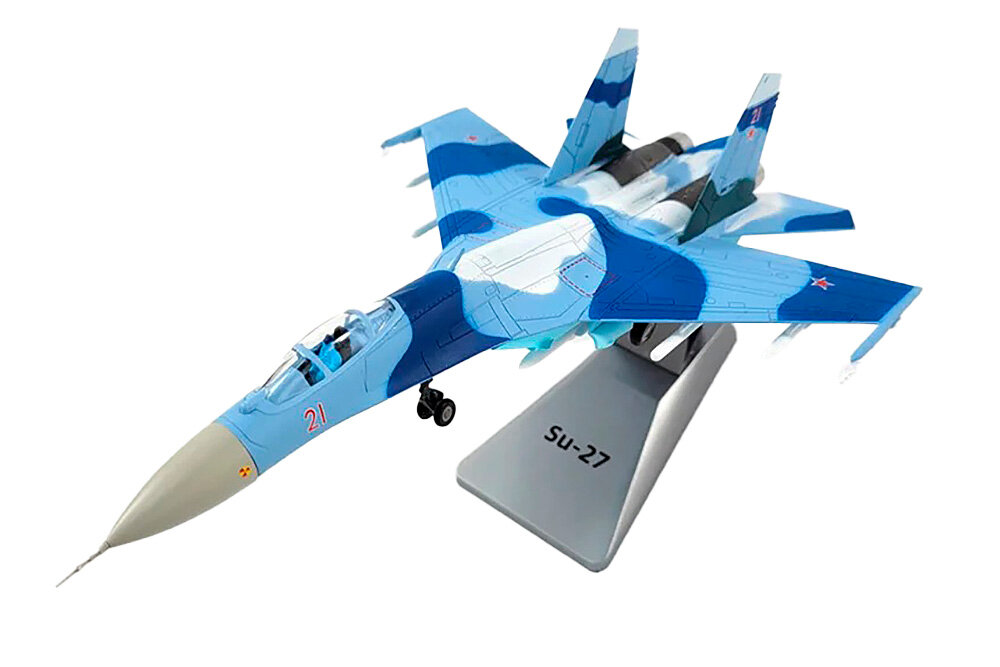 Модель коллекционная PAUDI Сухой СУ-27 тяжелый штурмовик вкс россии #21 синий камуфляж (длина 21 см)
