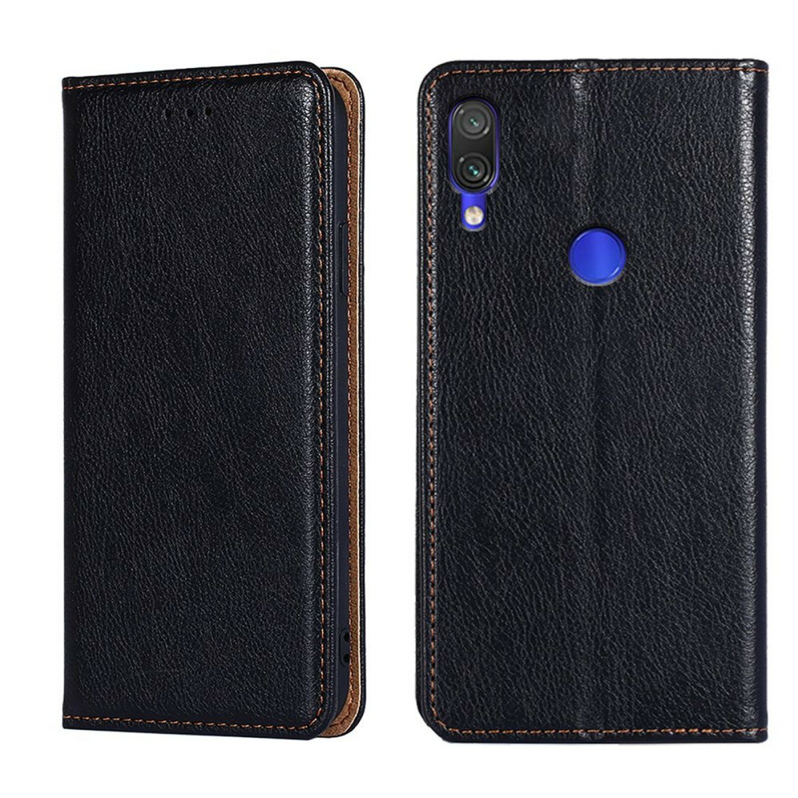 Чехол-книжка MyPads для Xiaomi Redmi Note 7 Pro черный из искусственной кожи с вырезами