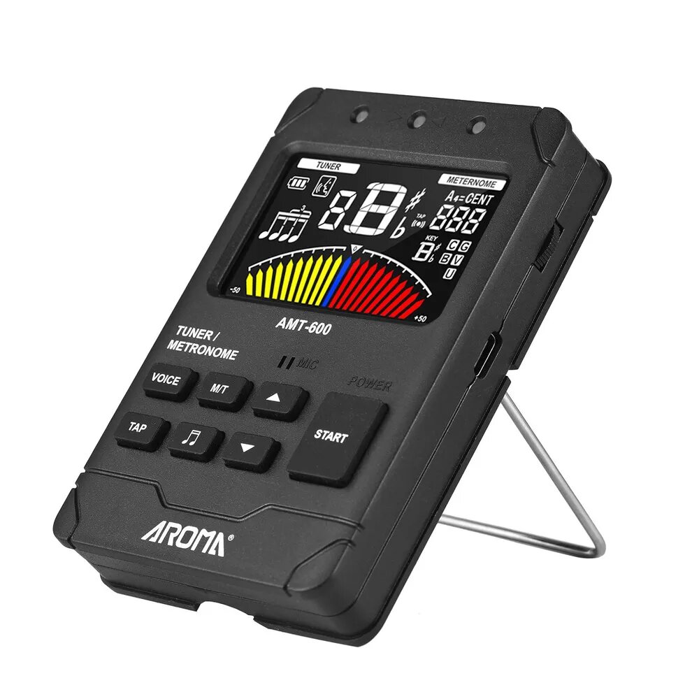 AROMA AMT-600 Тюнер, метроном и генератор тона 3-в-1 для духовых инструментов, черный пластик