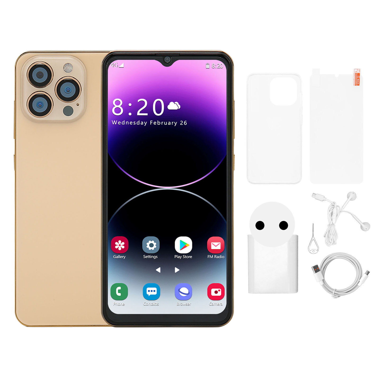 Смартфон 4G: Лёгкий, 6.52 дюйма, 5G WiFi, два слота SIM, для работы, учёбы и развлечений, 100240В, в