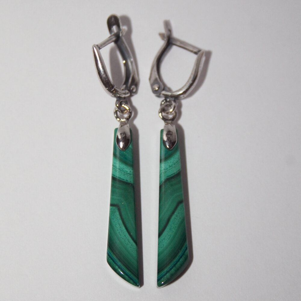 Серьги с подвесками, малахит