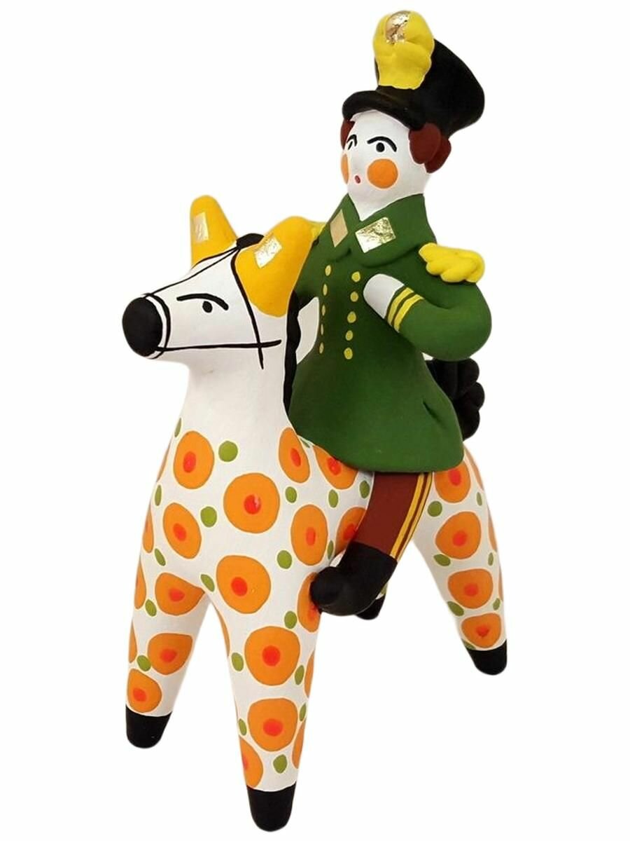 Офицер на коне №4(1), Дымковская глиняная игрушка, ручная авторская работа