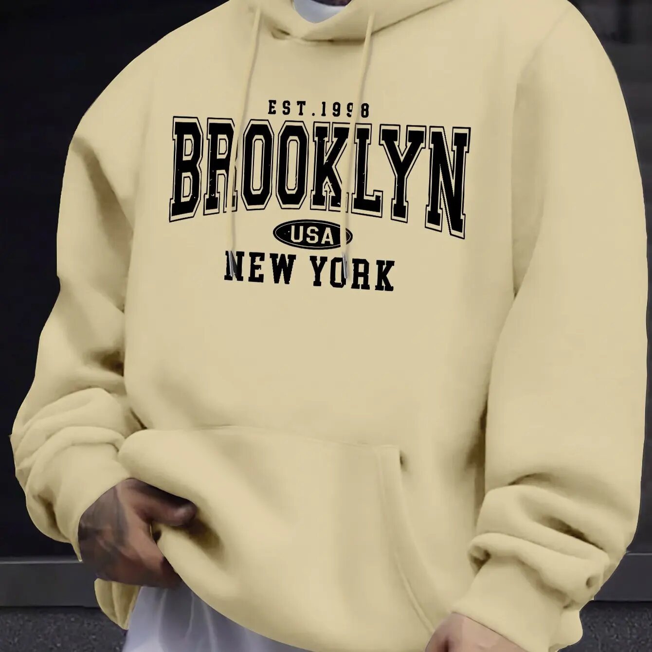 Мужская Осенне-зимняя Повседневная Толстовка С Капюшоном, Утепленный Вязаный Пуловер С Длинным Рукавом И Графическим Принтом