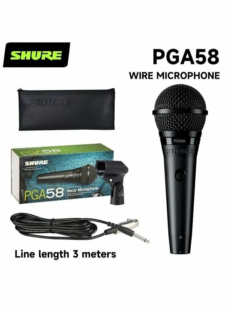 Shure Микрофон для живого вокала Shure PGA58 Проводные микрофоны, звукоснимательные микрофоны, частота, естественно, ясна, сценические представления предпочтительны, черный