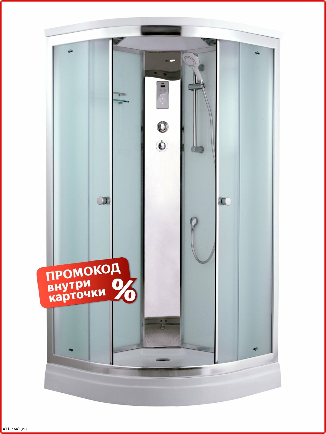 Душевая кабина Timo Donatella 100x100 низкий поддон, четверть круга, гидромассаж, подсветка, сиденье