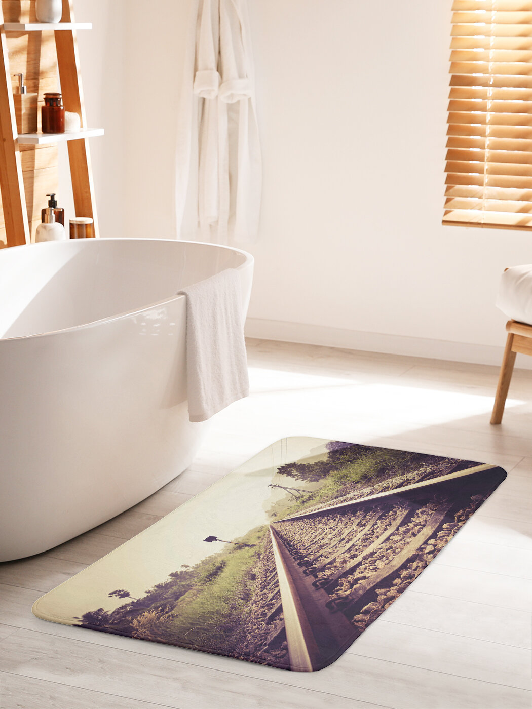 Коврик для ванной комнаты и туалета противоскользящий "Железная дорога ретро" 60х100 см, JoyArty