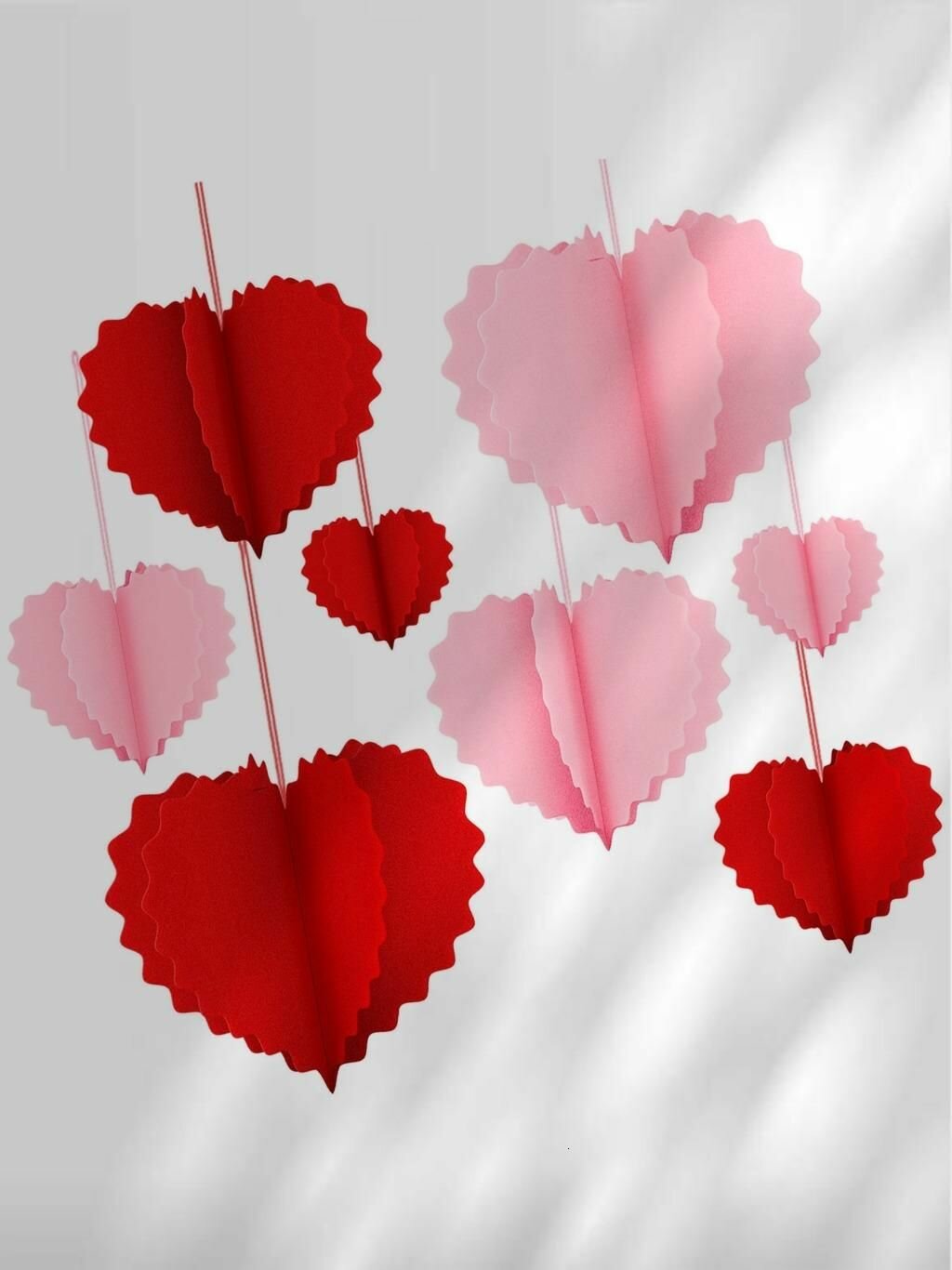 Складные бумажные сердечки (8 шт.), Красный розовый