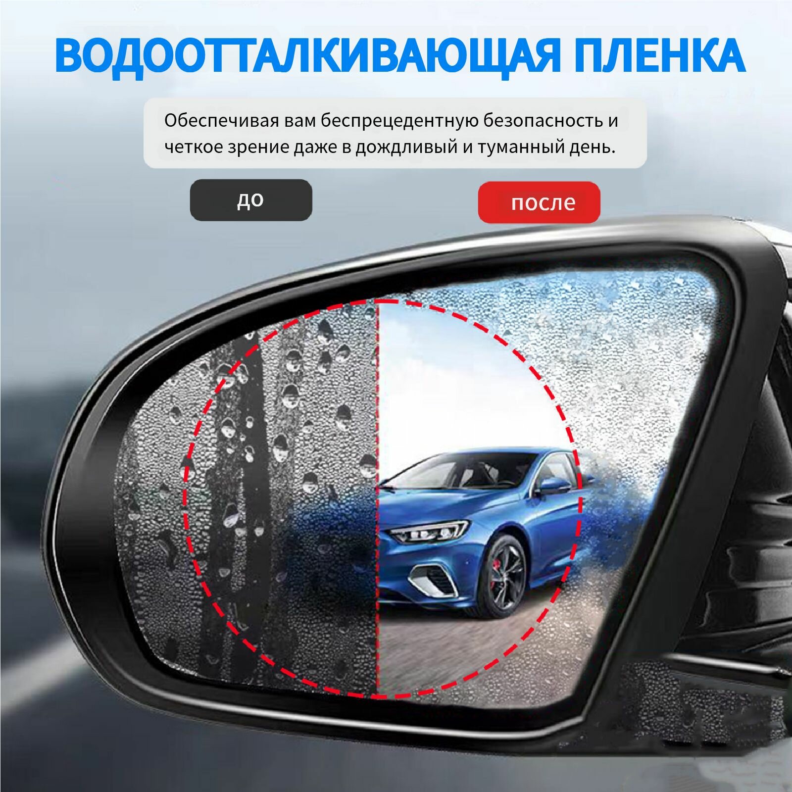 Пленка защитная антидождь для боковых зеркал автомобиля, водоотталкивающая прозрачная пленка, 160х350мм