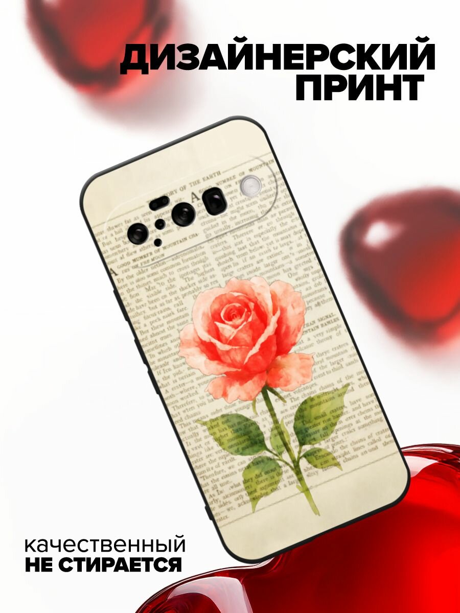 Черный матовый чехол на Google Pixel 10 / Гугл Пиксель 10 с принтом Гербарий роза — фото 1