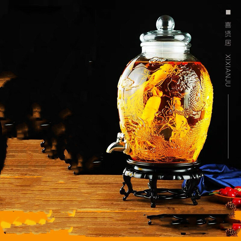 Бесплатная доставка стеклянной бутылки для вина с краном 5kg 10kg, винной банки, бутылки для женьшеня, емкости для виноделия, винного сосуда, герметичной банки.