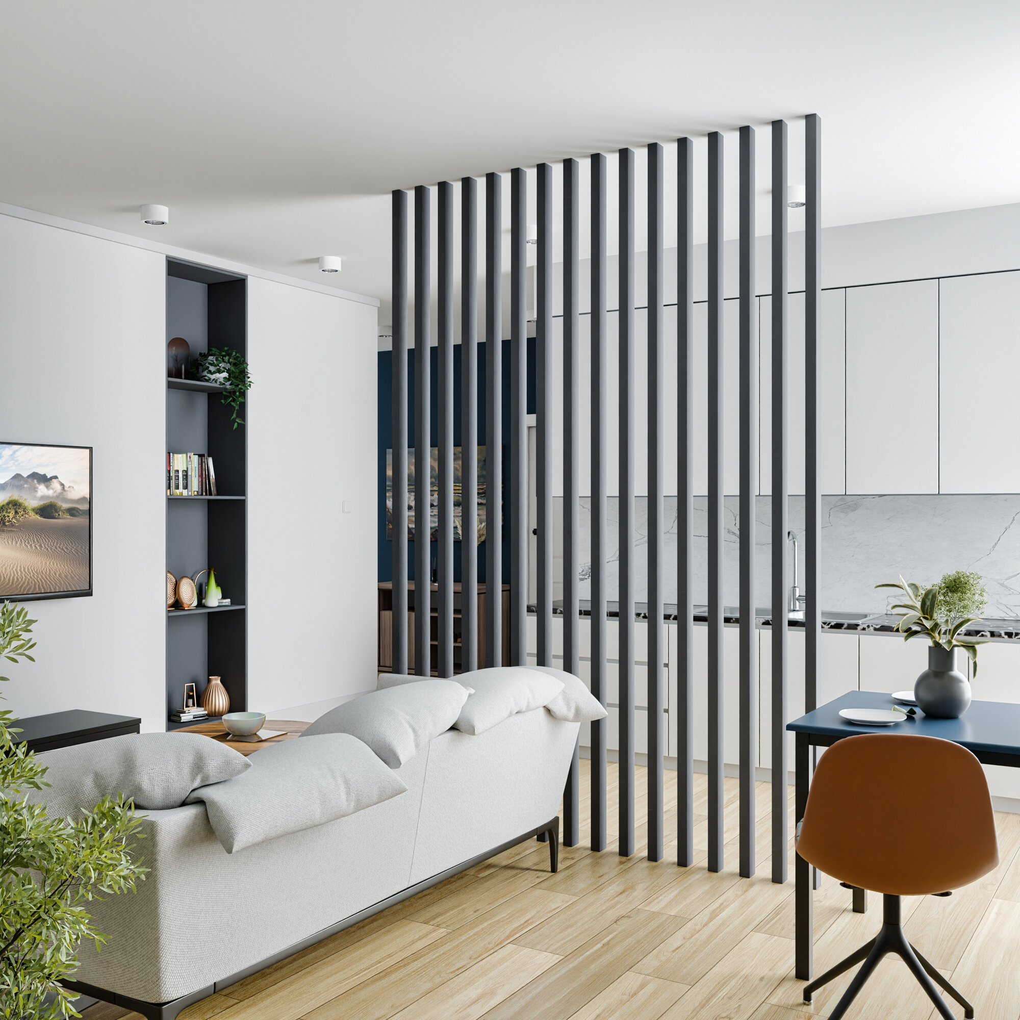 Перегородка из реек для зонирования пространства 1808 мм, Графит