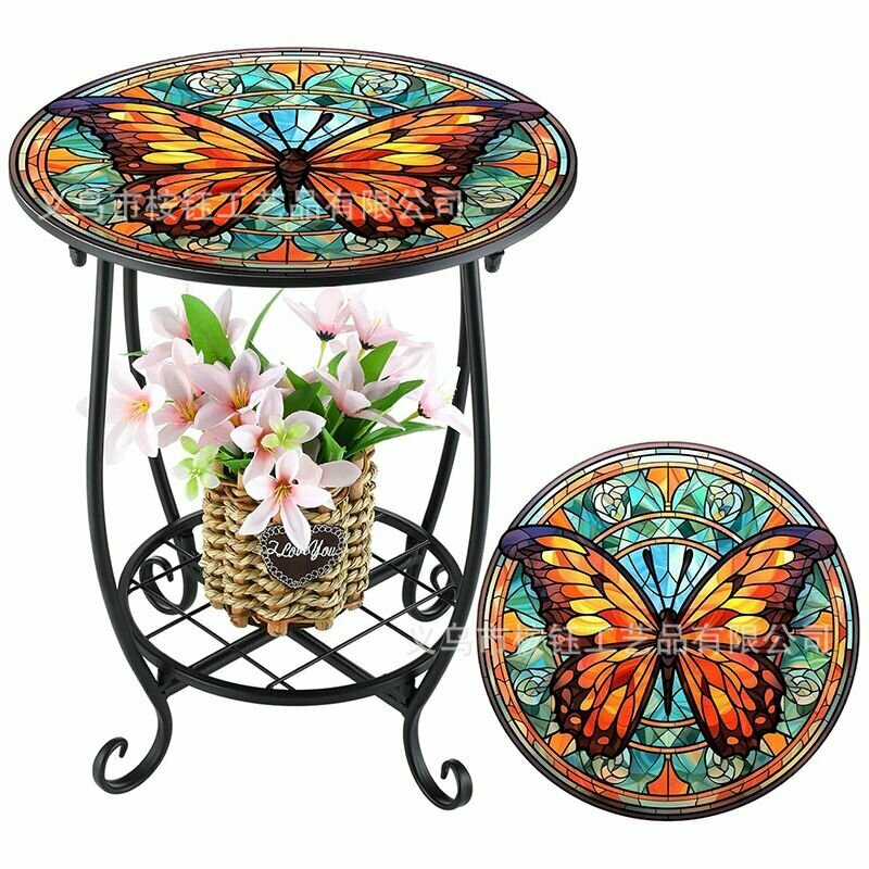Кованый круглый столик с мозаикой в европейском стиле, для сада и террасы