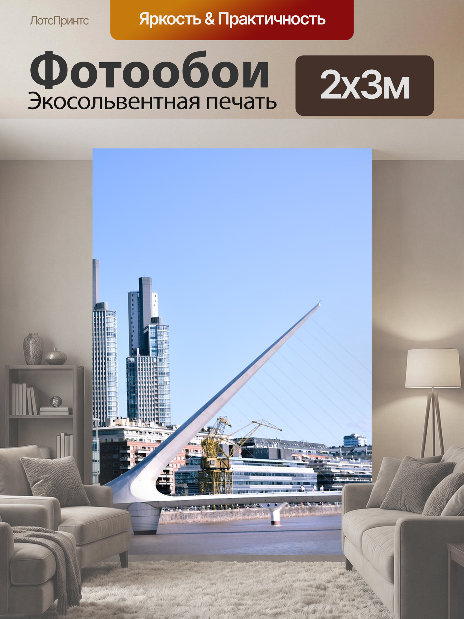 Фотообои "Город, мост, буэнос айрес" 200x300 см. экосольвентная печать