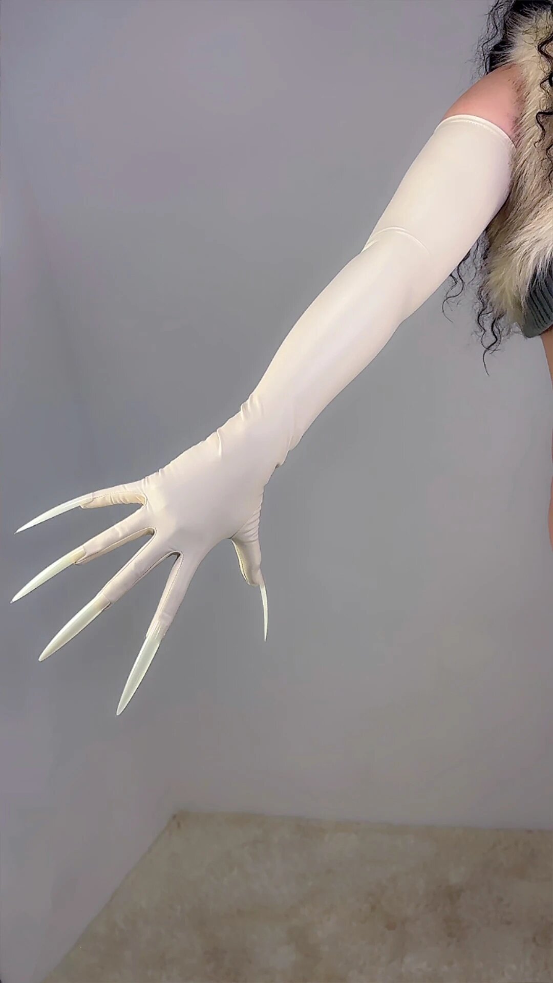 Искусственные кожаные перчатки LLDLLNT черные 10 см Белый, Бежевый