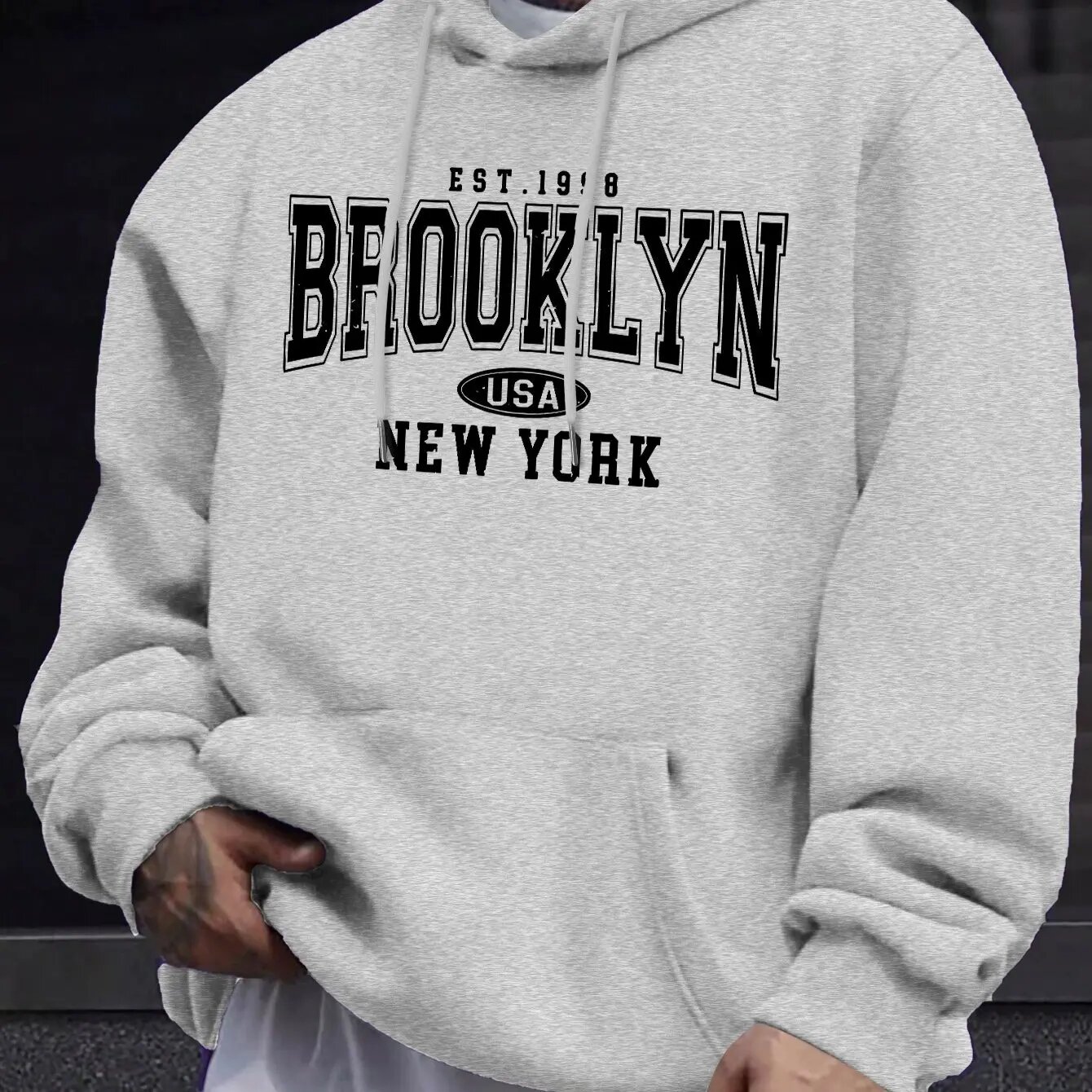 Мужская толстовка с капюшоном Brooklyn New York, Серый, M