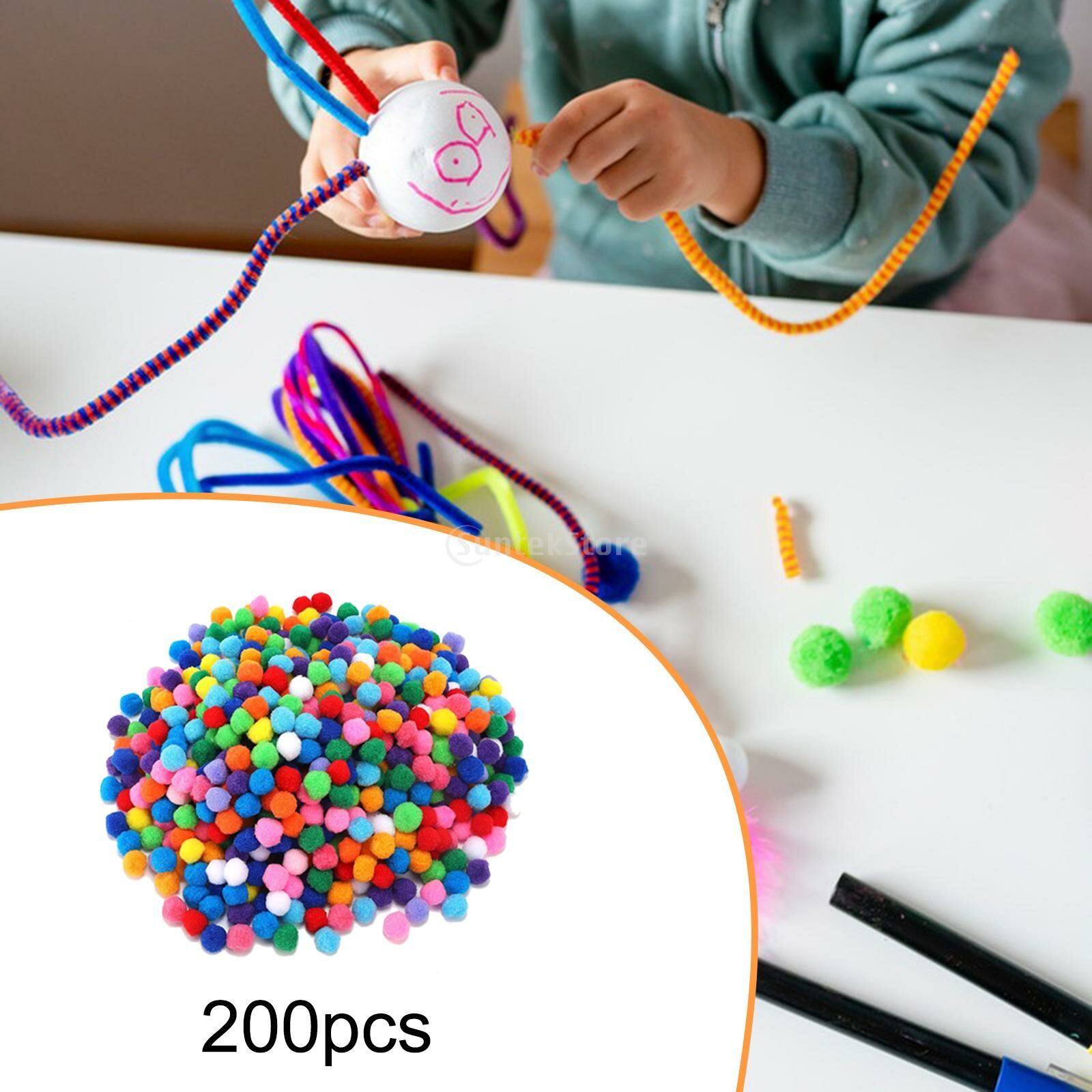 Пушистые шарики помпоны для декора, 200 шт, 1 см, ассорти цв