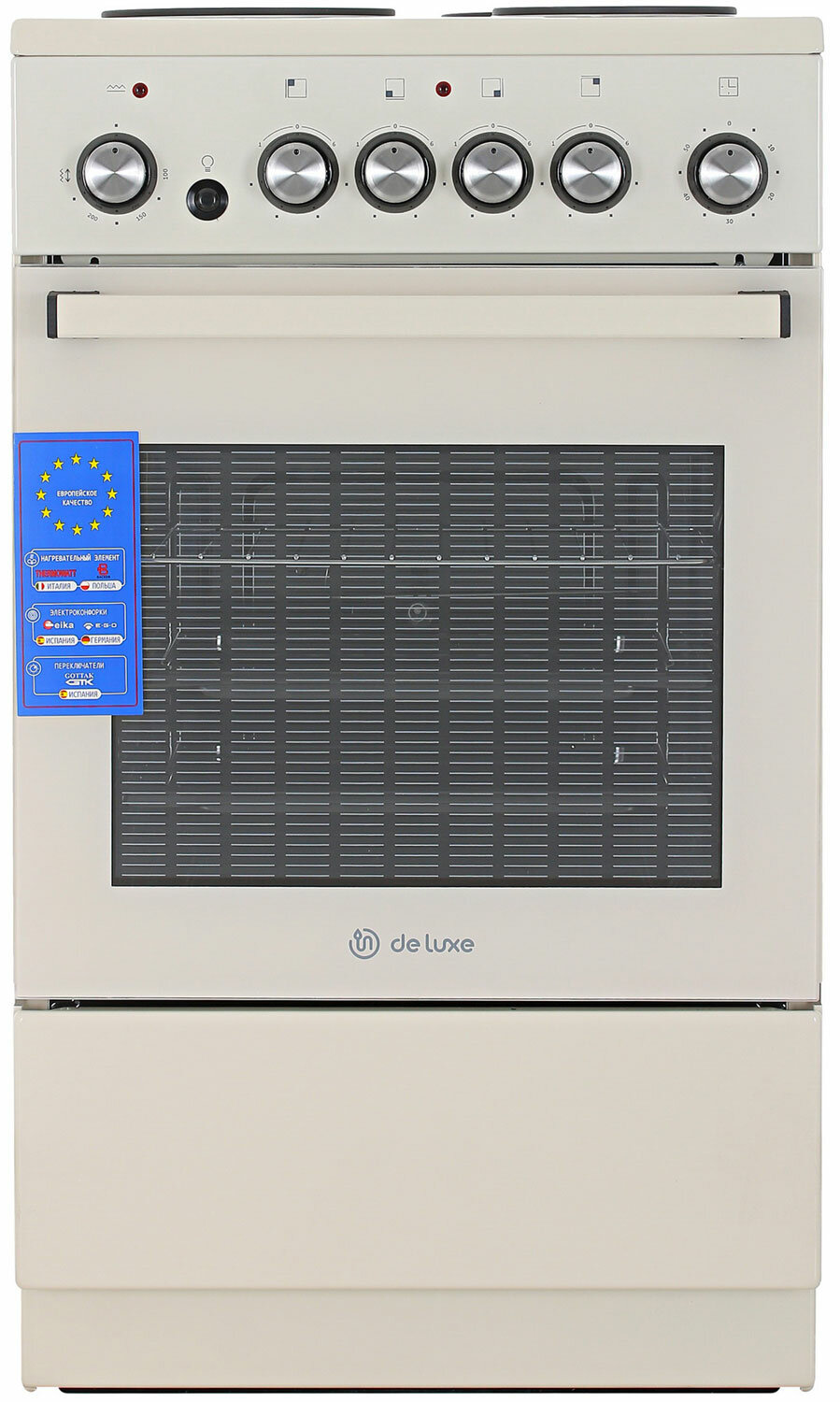 Электроплита De luxe 5004.16э-013 50 см, 43 л, 4 конфорки, бежевый