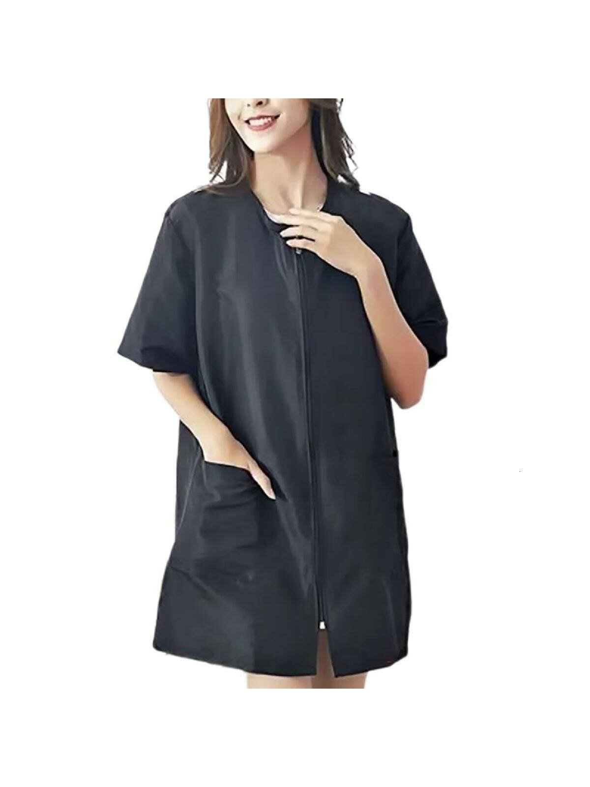 Полиэстеровый фартук для барберов, Черный - короткие рукава