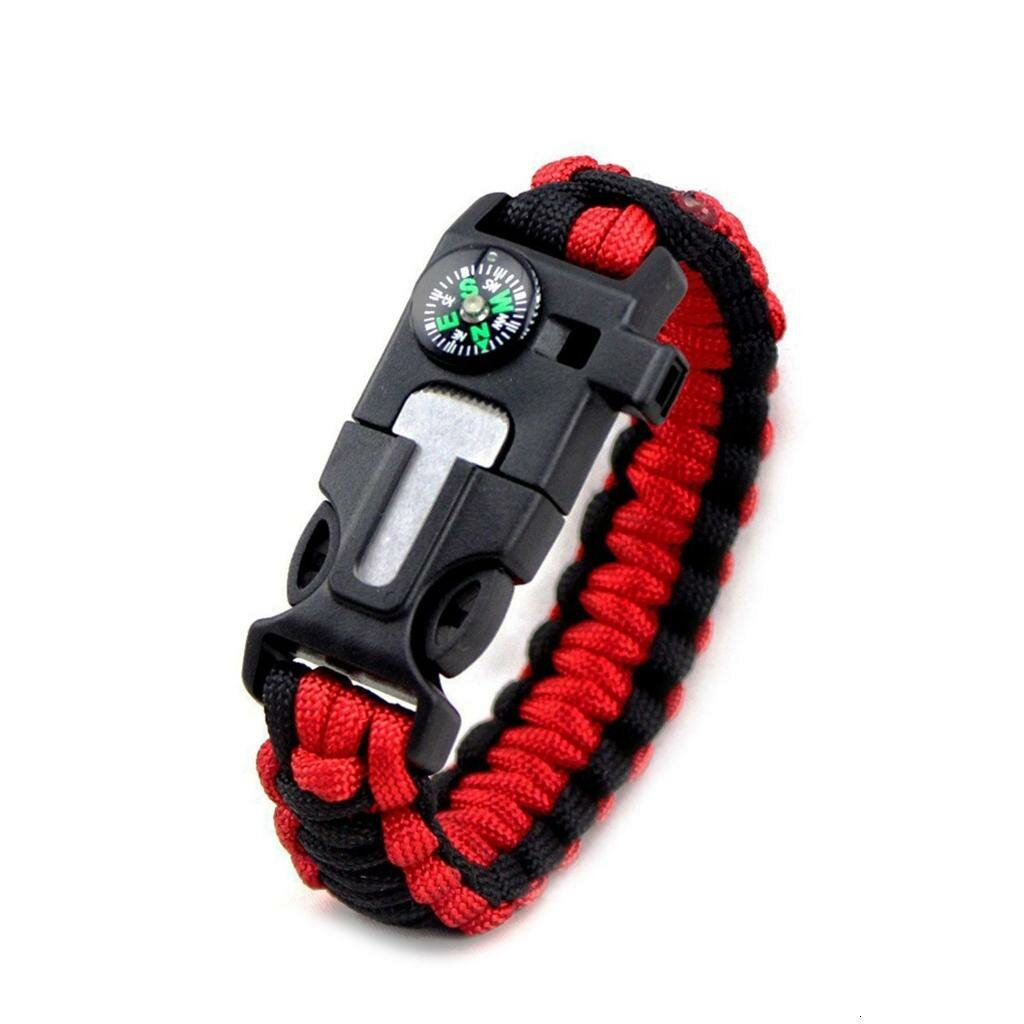 Тактический паракордовый браслет с компасом, свистком и кремнём, Черный и красный