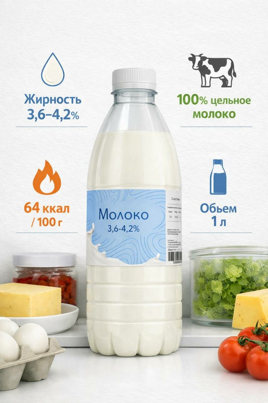 Молоко Зубцовское подворье 3,6%, натуральное, фермерское, 1 л