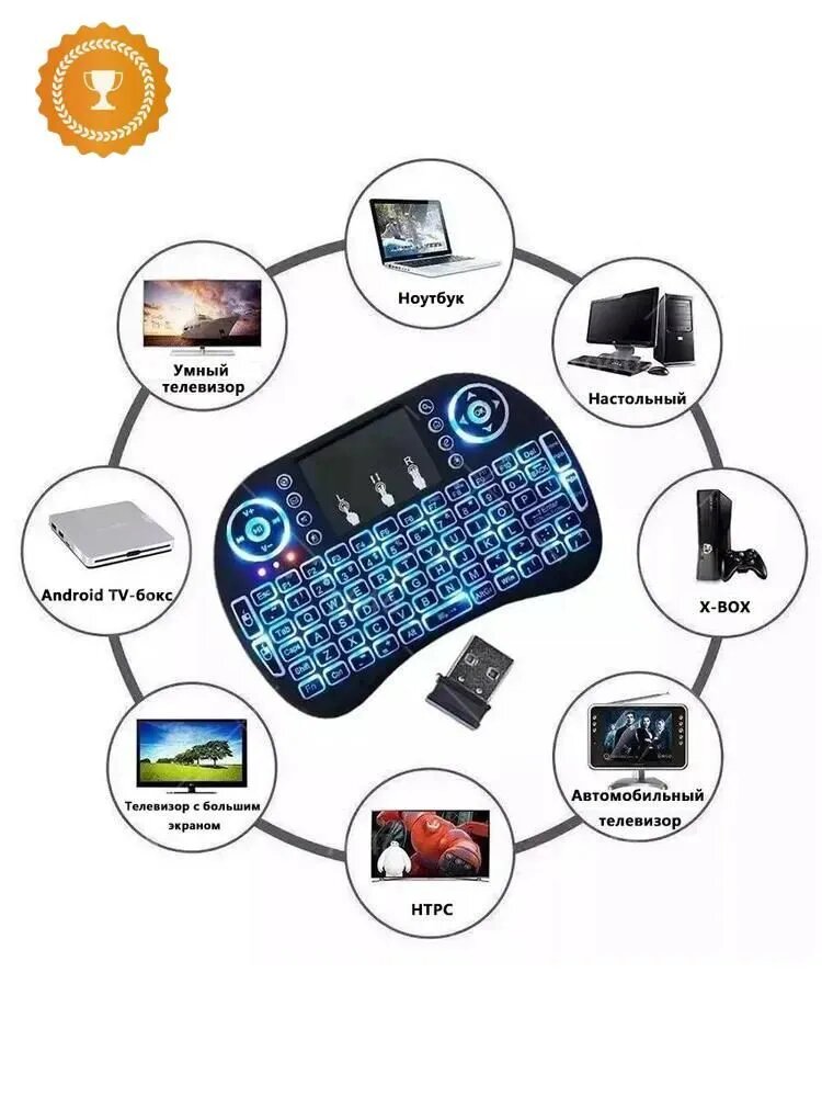 Беспроводная клавиатура i8 с подсветкой, Русская раскладка для TV Box, Android, Smart TV — фото 1