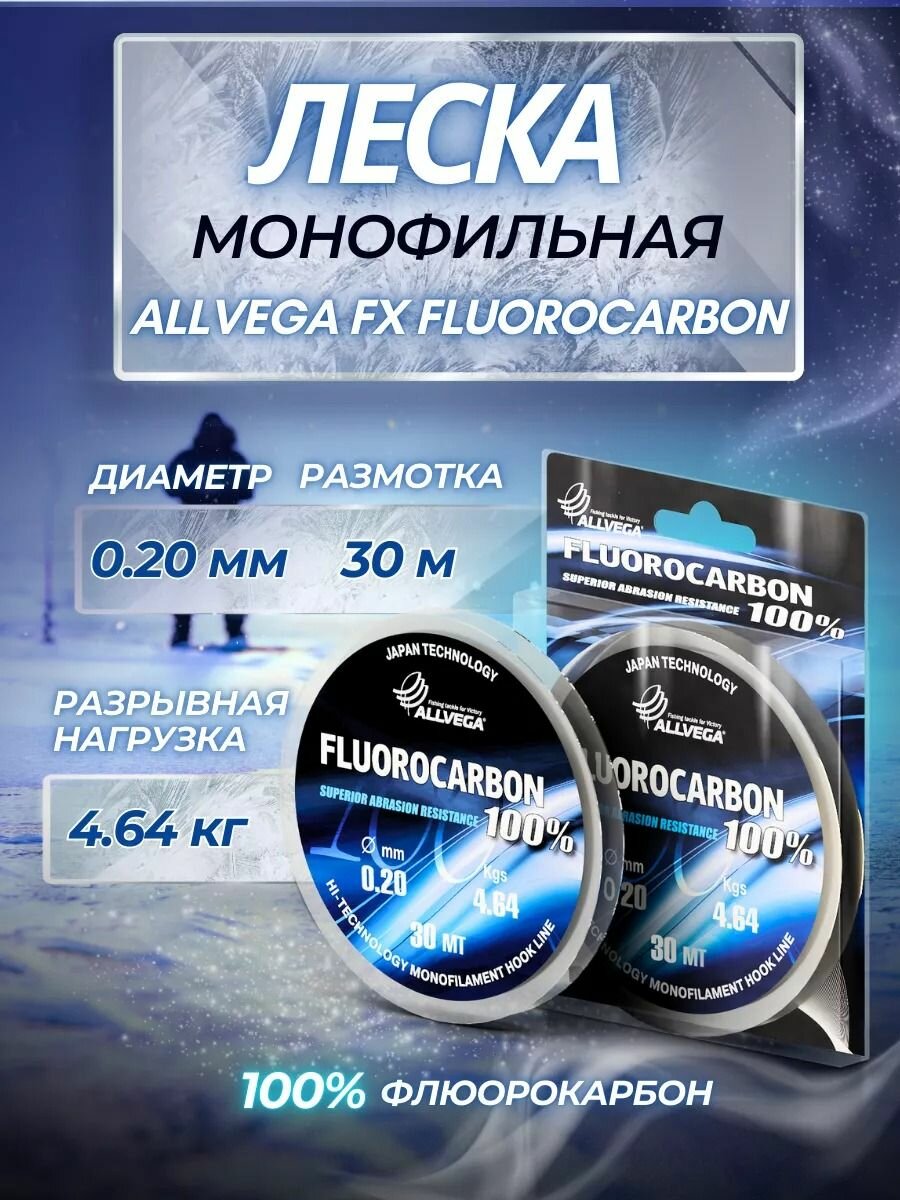 Леска для зимней рыбалки Флюорокарбон 100% 30м 0,20мм 4,64кг